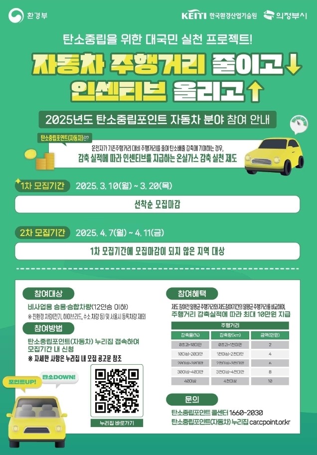 의정부시, 탄소중립포인트제 자동차 참여자 모집 | 뉴스로
